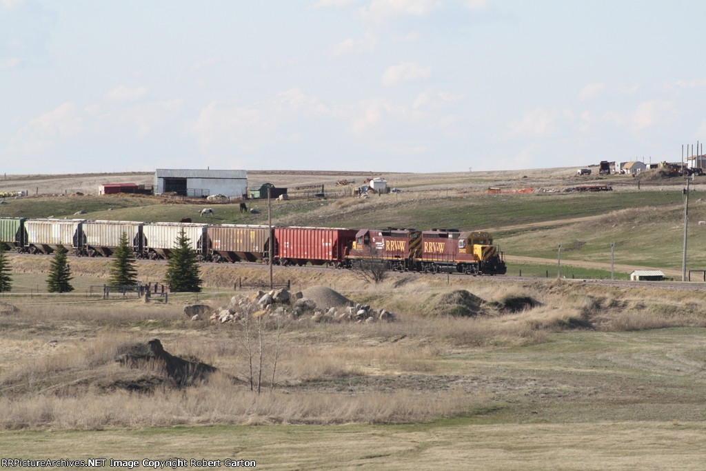 Red River Valley & Western Grain Train Awaits Clearance to Proceed onto BNSF Trackage